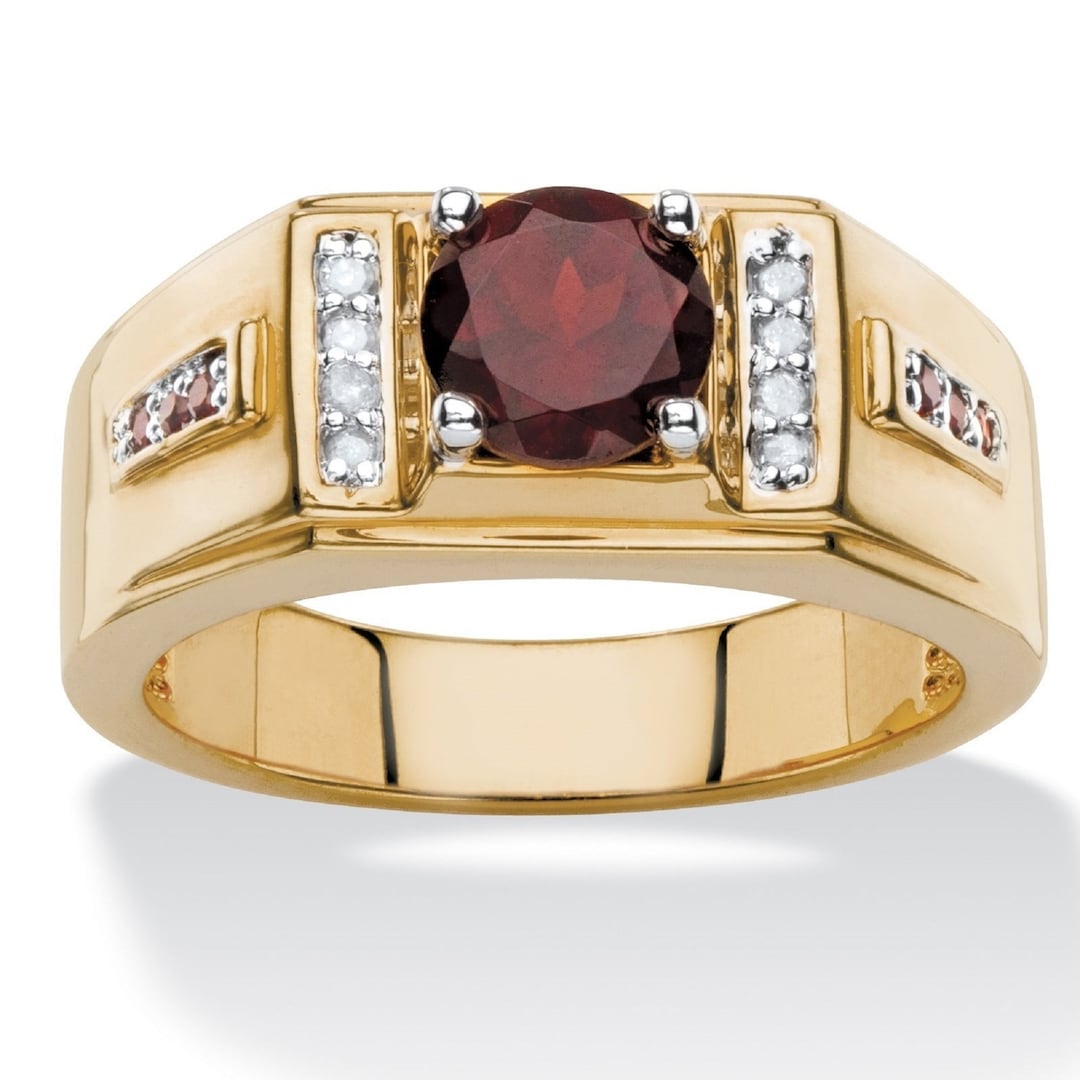 Men's Garnet Ring, Round Cut Garnet Wedding Ring, Accent Moissanite ...