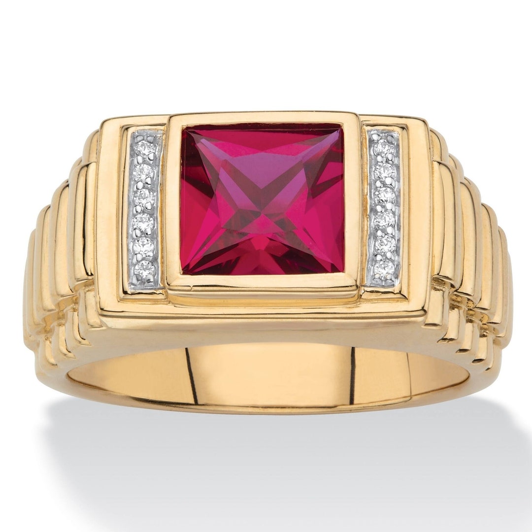 Mens Ruby Ring, 2.5 Carat Princess Cut Ruby Wedding Ring, Accent ...