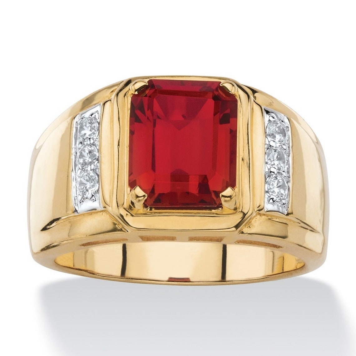 Men's Ruby Ring, 2.5 CT Big Emerald Cut Ruby Wedding Ring, Accent ...