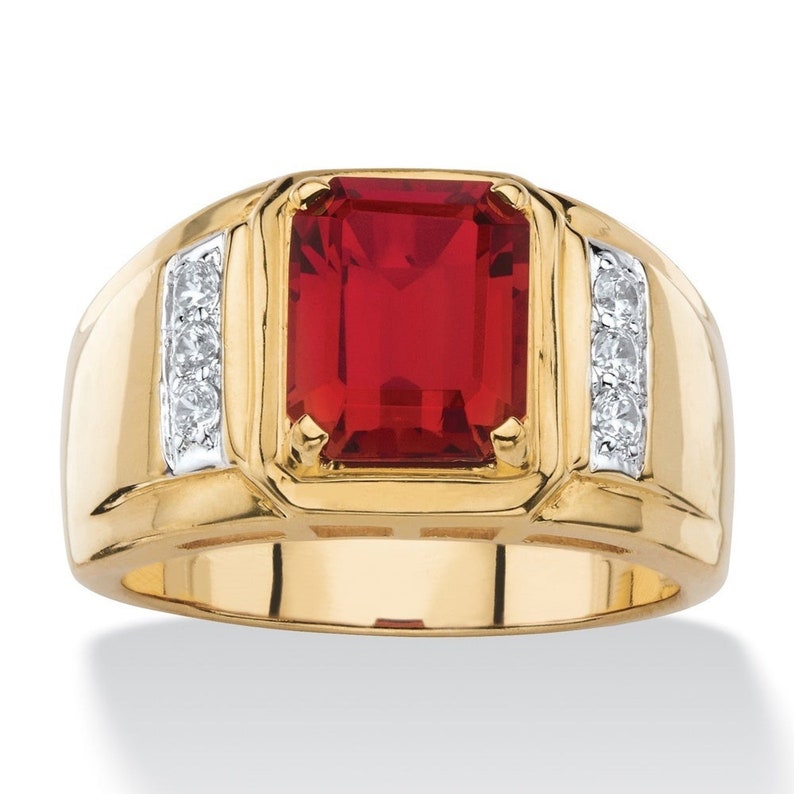 Men's Ruby Ring, 2.5 CT Big Emerald Cut Ruby Wedding Ring, Accent ...