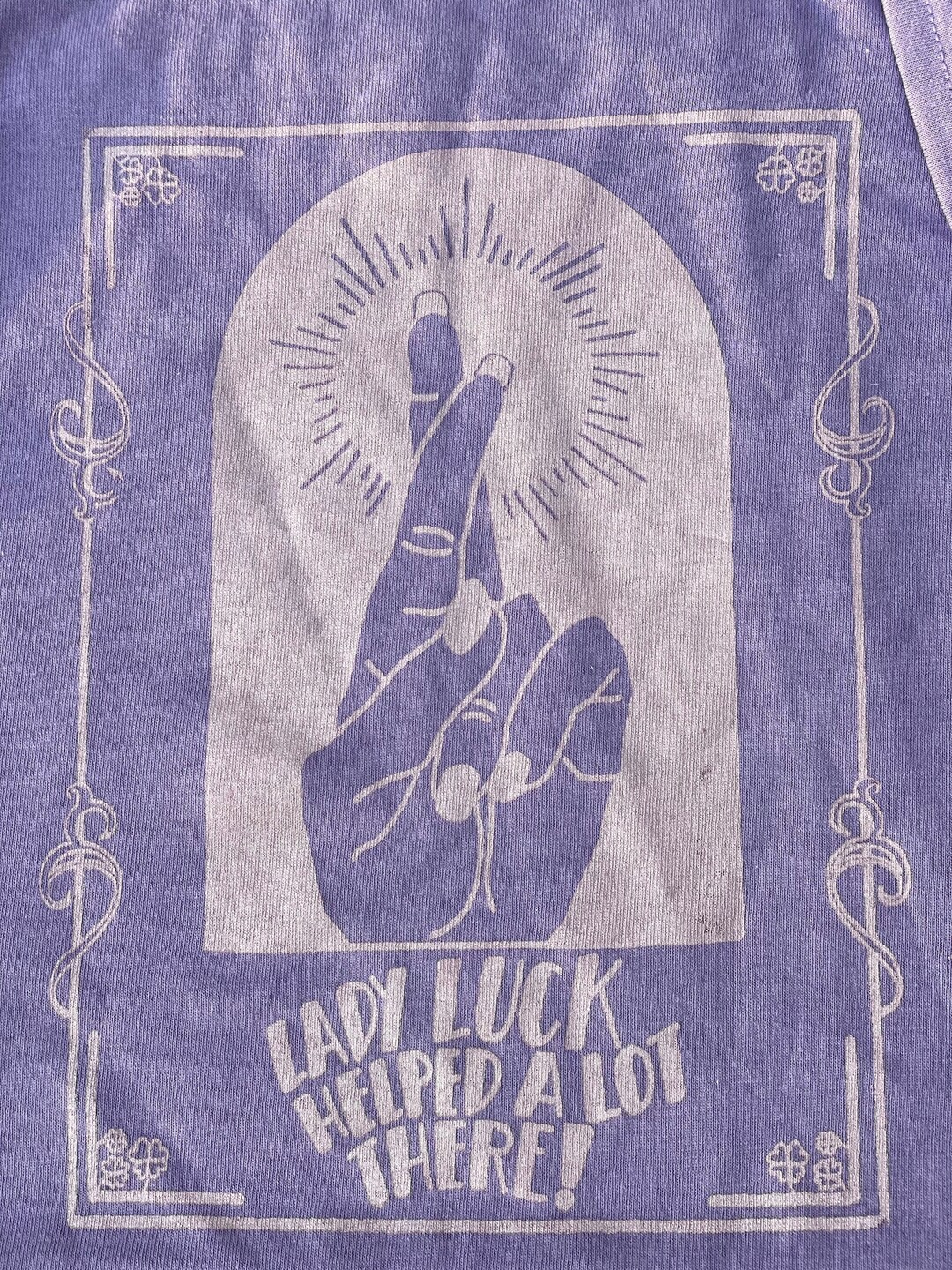 Lady Luck Screen Printed T-shirt, Pastel Purple Shirt With Pearlescent ...