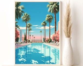 Printable Swimming Pool La Piscine Summer Beach Poster, Palm Trees ...