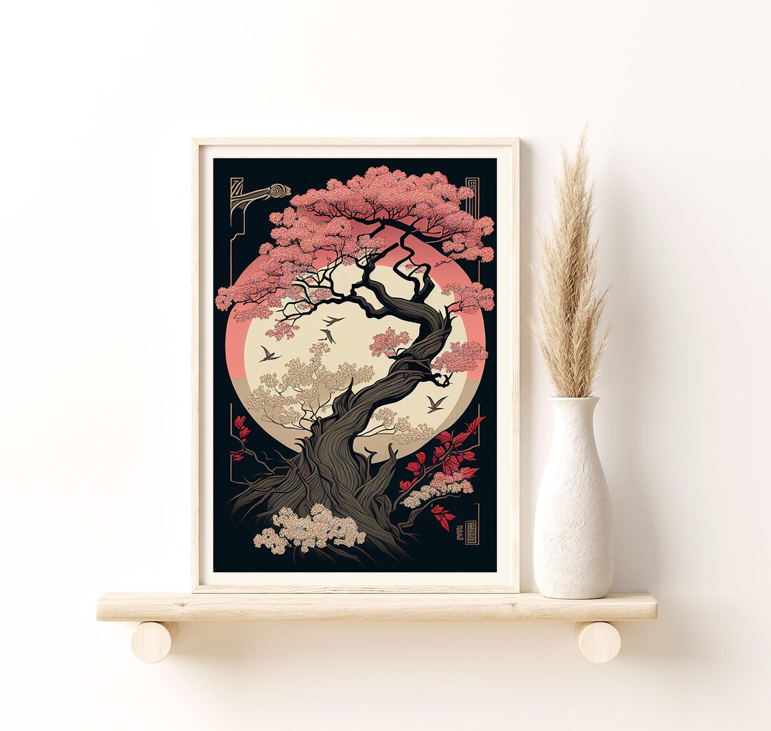 Cherry Tree Japanese Poster, Cherry Tree Art Print, Traditional ...