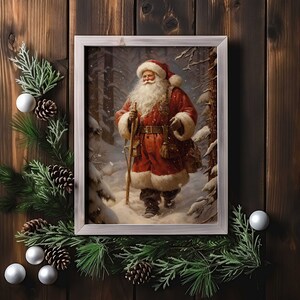 Vintage Santa Claus Coming From the Woods Merry Christmas Oil Painting ...