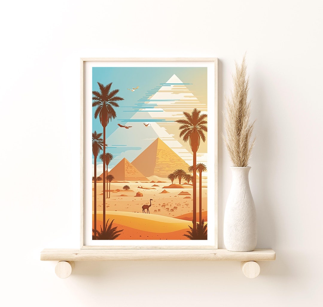 Pyramids of Giza Egypt Travel Poster - Egypt Poster, Giclee Art Print ...