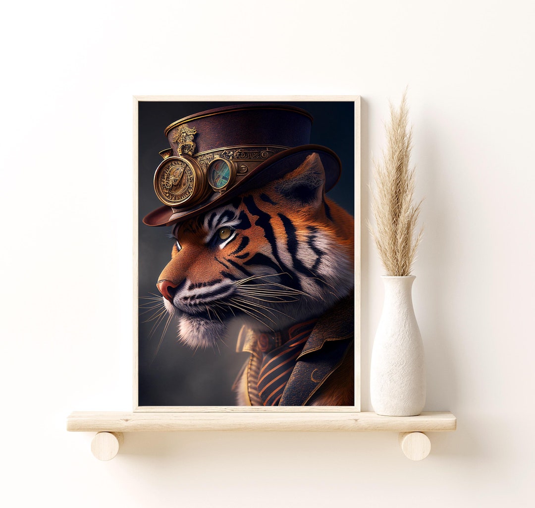 Steampunk Tiger in British Style, Fantasy Peaky Blinders Poster ...