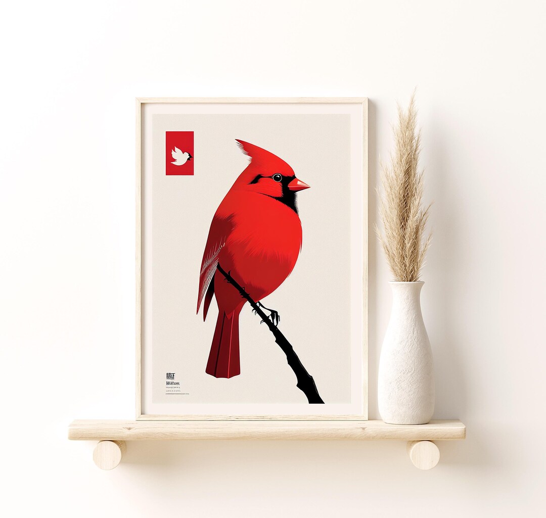 Red Cardinal Bird Minimal Poster Cardinal Bird Art Print - Etsy