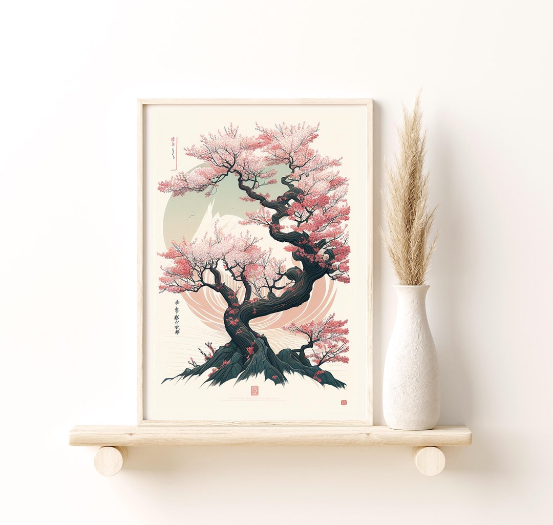 Japanese Cherry Tree Poster, Cherry Tree Art Print, Traditional ...