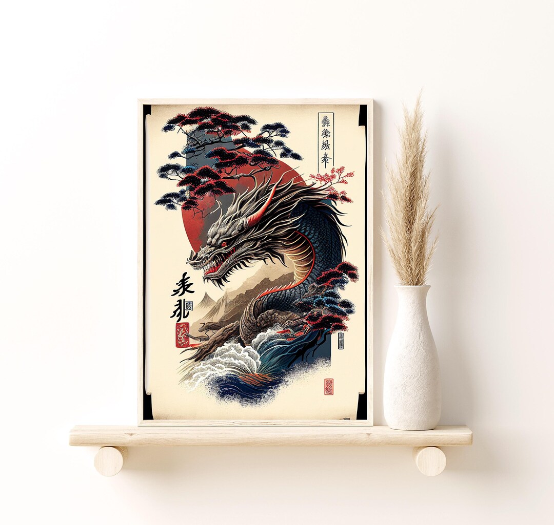 Japanese Dragons Poster, Dragons Art Print Version 3, Traditional ...