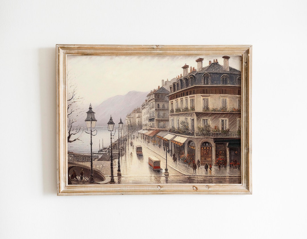 Vintage French Cityscape Landscape Painting, Giclee Art Print, Pastel ...