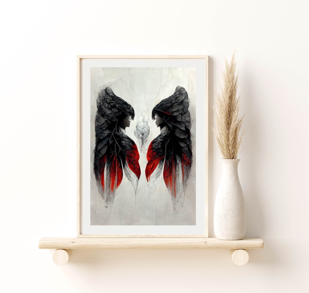 Black&red Angel Wings Art Poster, Giclee Artsy Print, Twin Angels ...