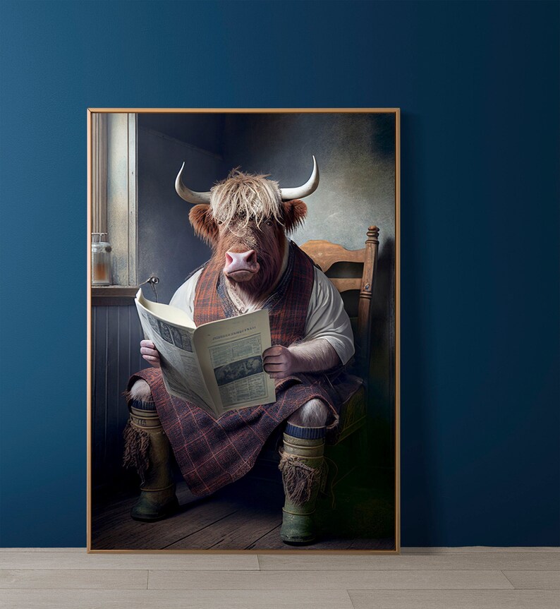 Highlander Cow Reading Newspaper Art Victorian Highlander Cow - Etsy