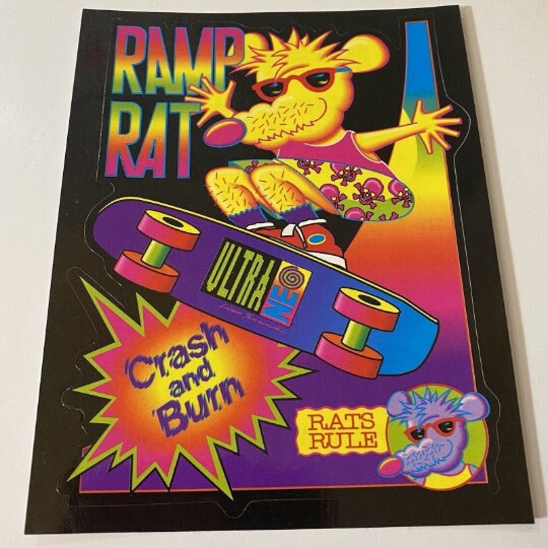 Vintage Lisa Frank Skateboarding Ramp Rat Large Jumbo Sticker - Etsy