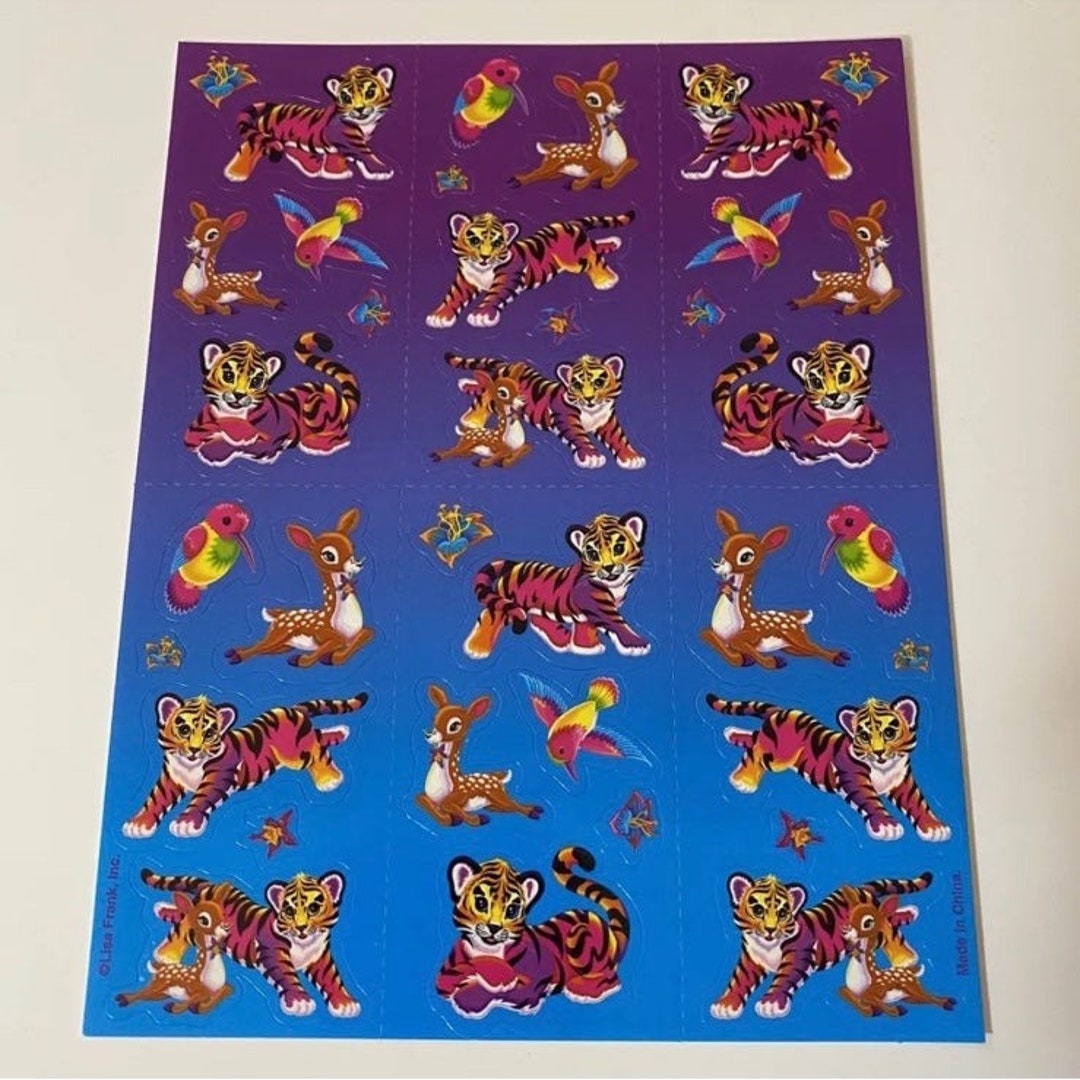 Vintage Lisa Frank Forrest Tiger Cub Emerald Fawn Birds Flowers Sticker ...