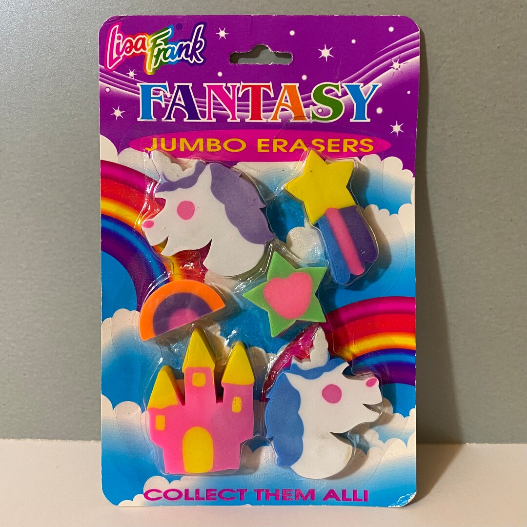Vintage Lisa Frank Fantasy Jumbo Erasers Unicorns Castle Stars Rainbow ...