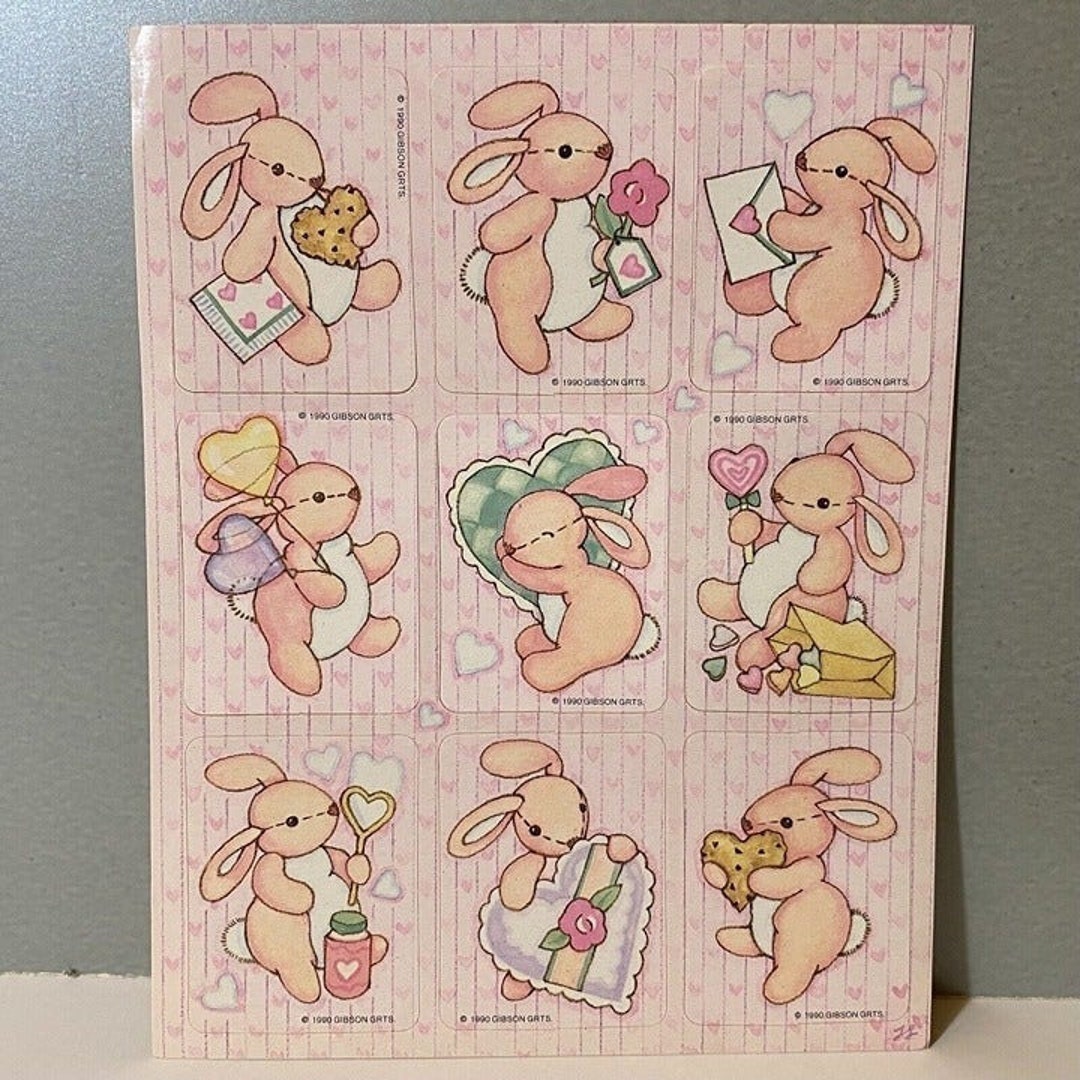 Vintage Gibson Pink Rabbit Bunny Stickers - Etsy