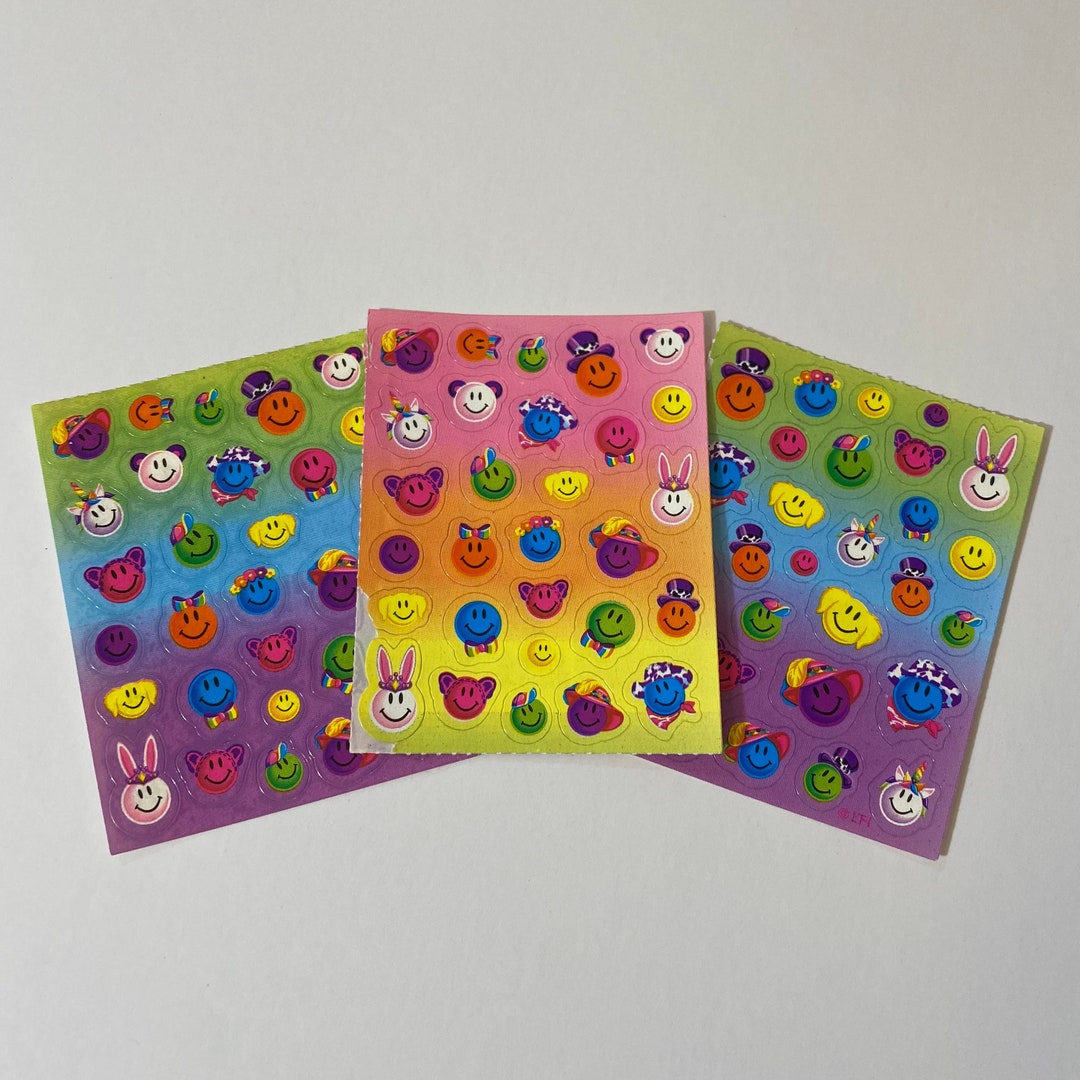 Vintage Lisa Frank Smiley Face Groovy Hippie Rainbow Sticker Mods S688 ...