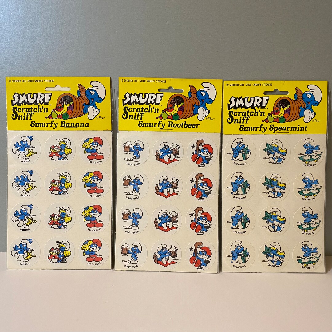 Vintage 1982 Smurf Scratch ‘N Sniff Stickers Smurfy Banana Rootbeer ...