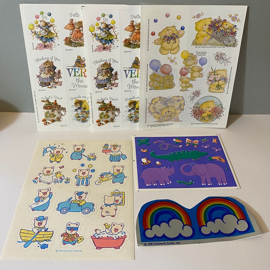 Vintage Hallmark Stickers Set Vera the Mouse Bear Pigs Animals Rainbow ...