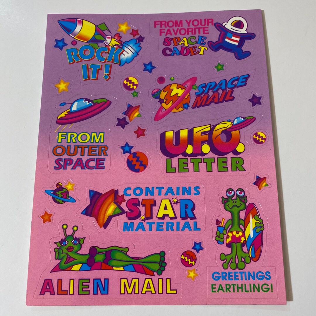 Vintage Lisa Frank Aliens Outer Space Stars Planets Silly Senders ...