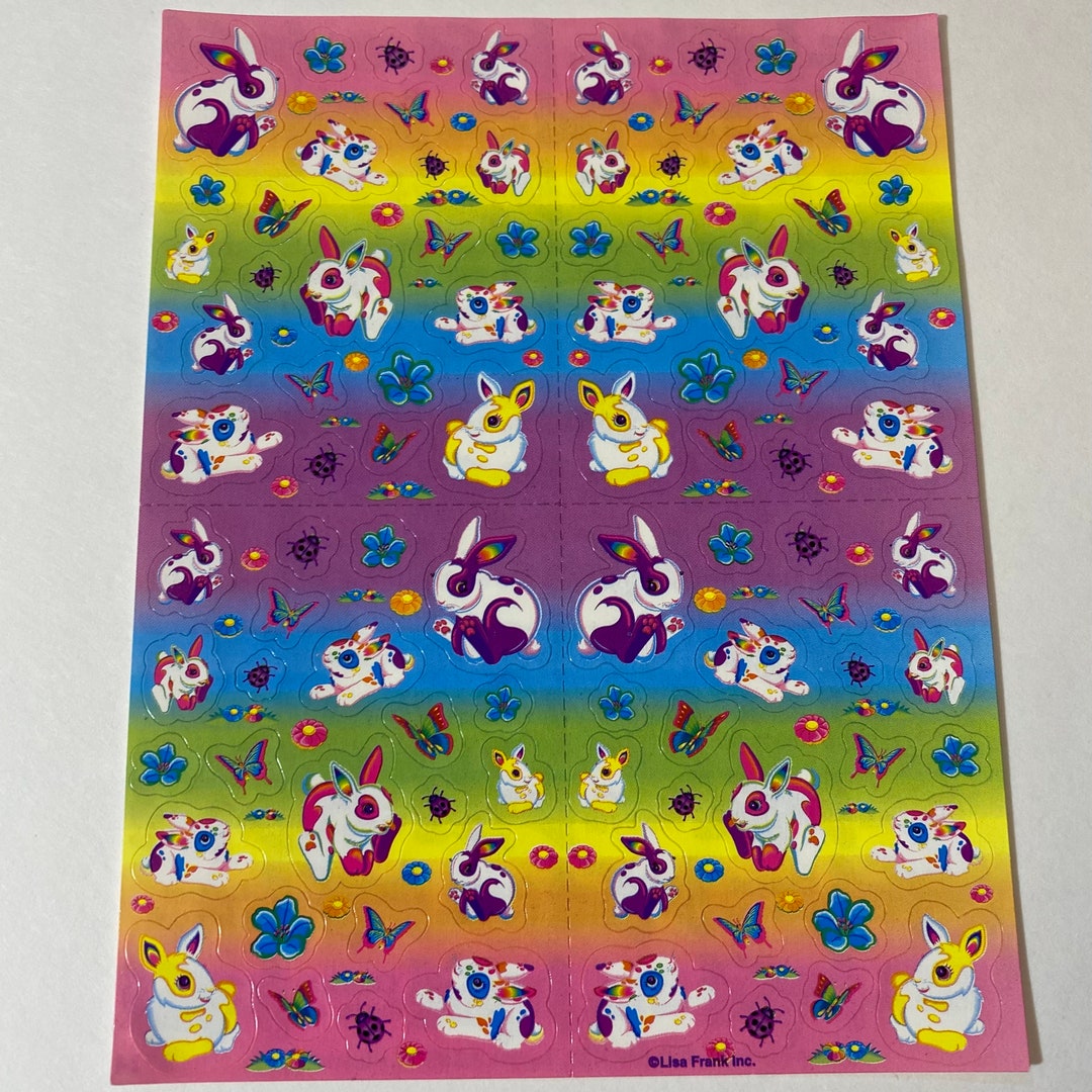Vintage Lisa Frank Bunny Fun Rabbits Butterflies Flowers Sticker Sheet ...