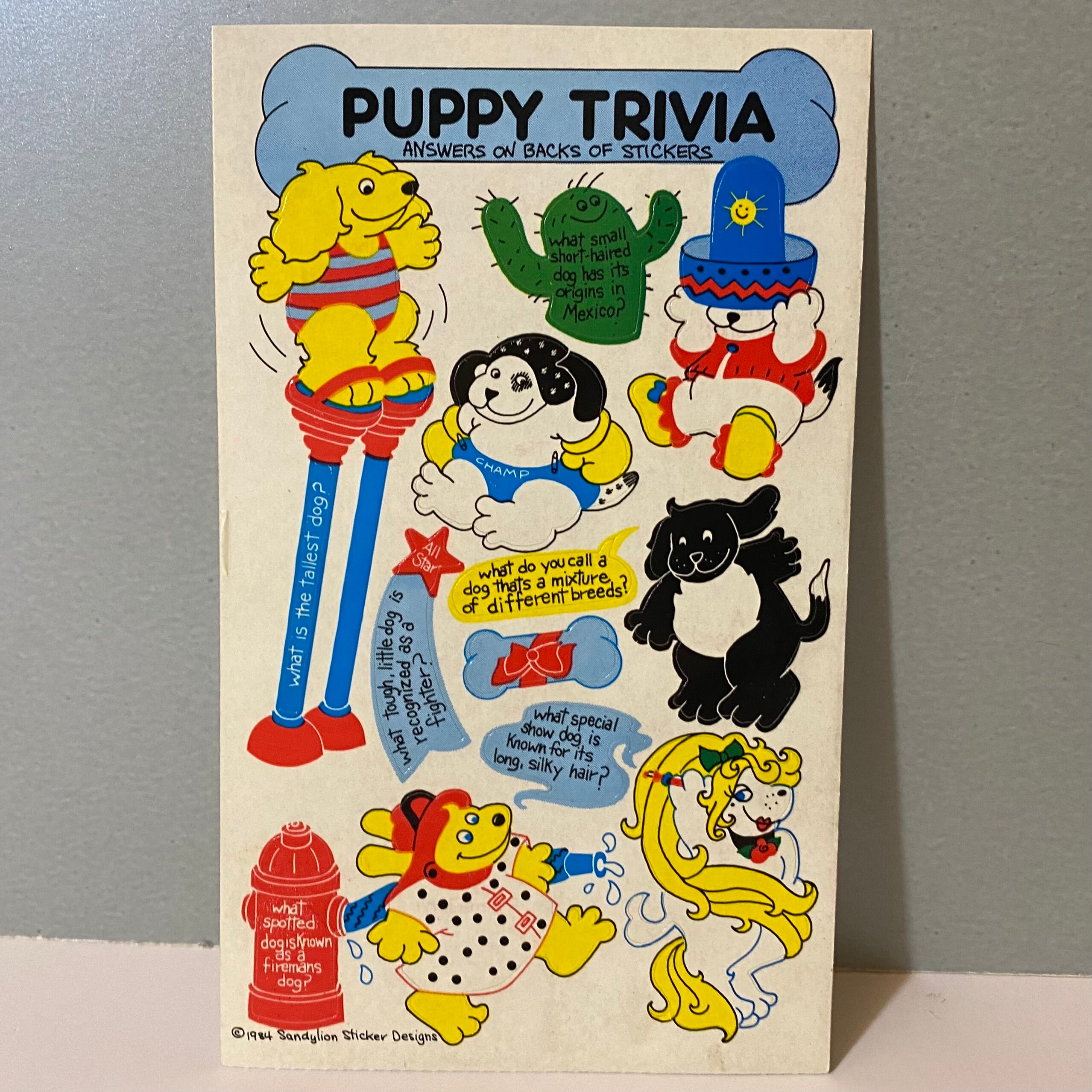 Vintage 1984 Sandylion Stickers Puppy Trivia Bear Trivia Maxi Activity ...