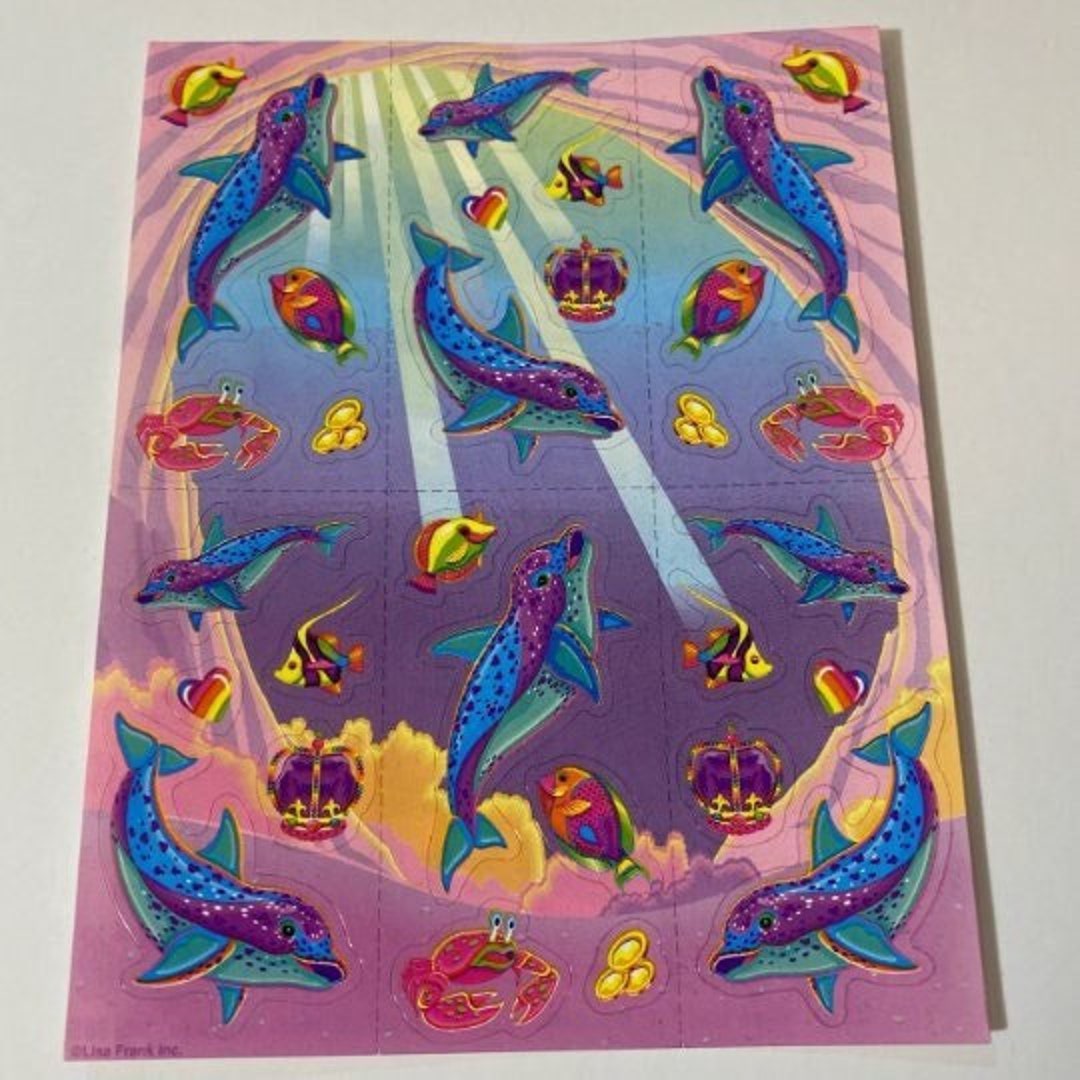 Vintage Lisa Frank Suni & Echo Spotted Dolphins Fish Crowns Sticker ...