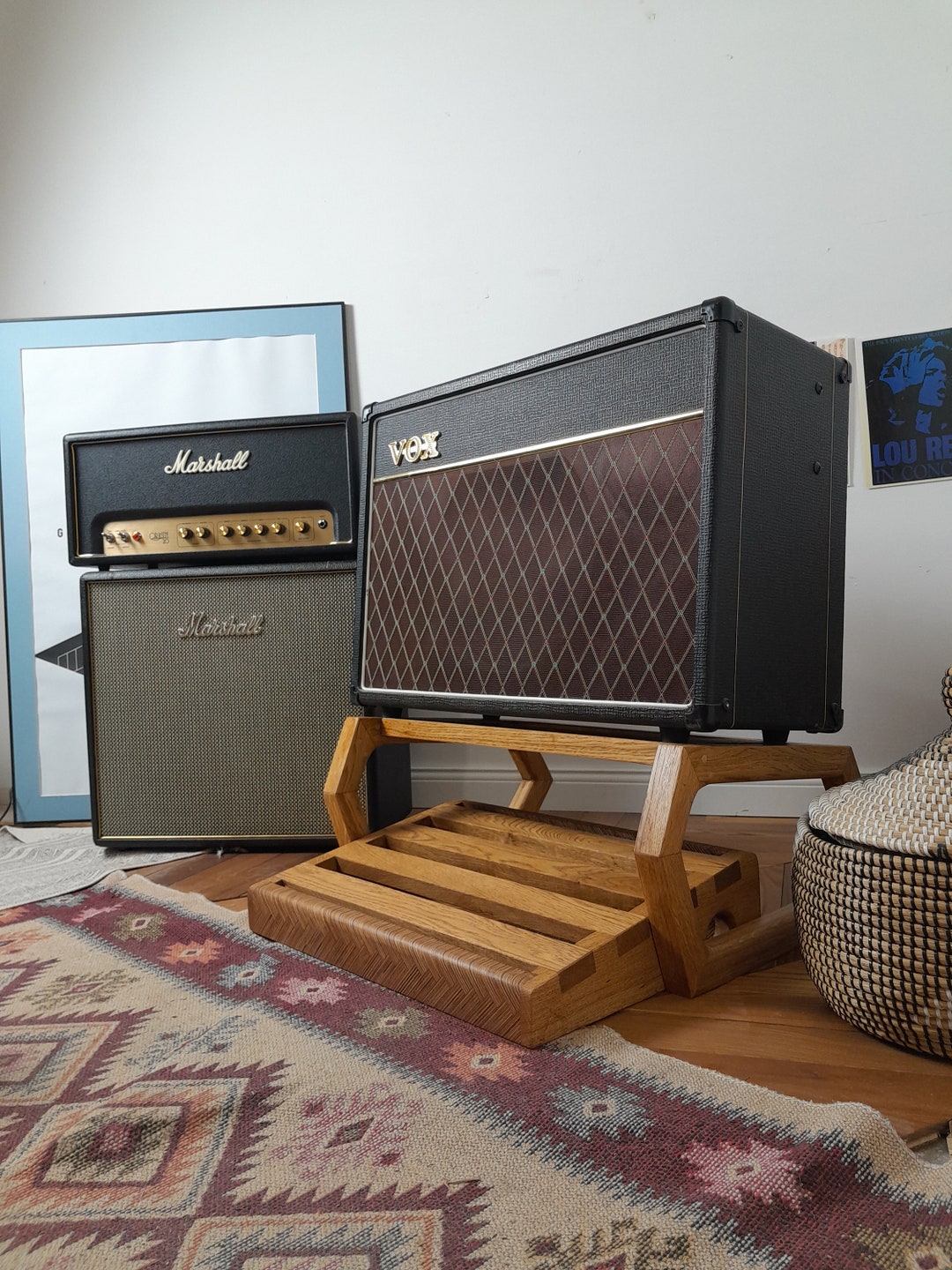 Bronze Braids Pedalboard & Deluxe Amp Stand Set, Custom Made Solid Wood ...