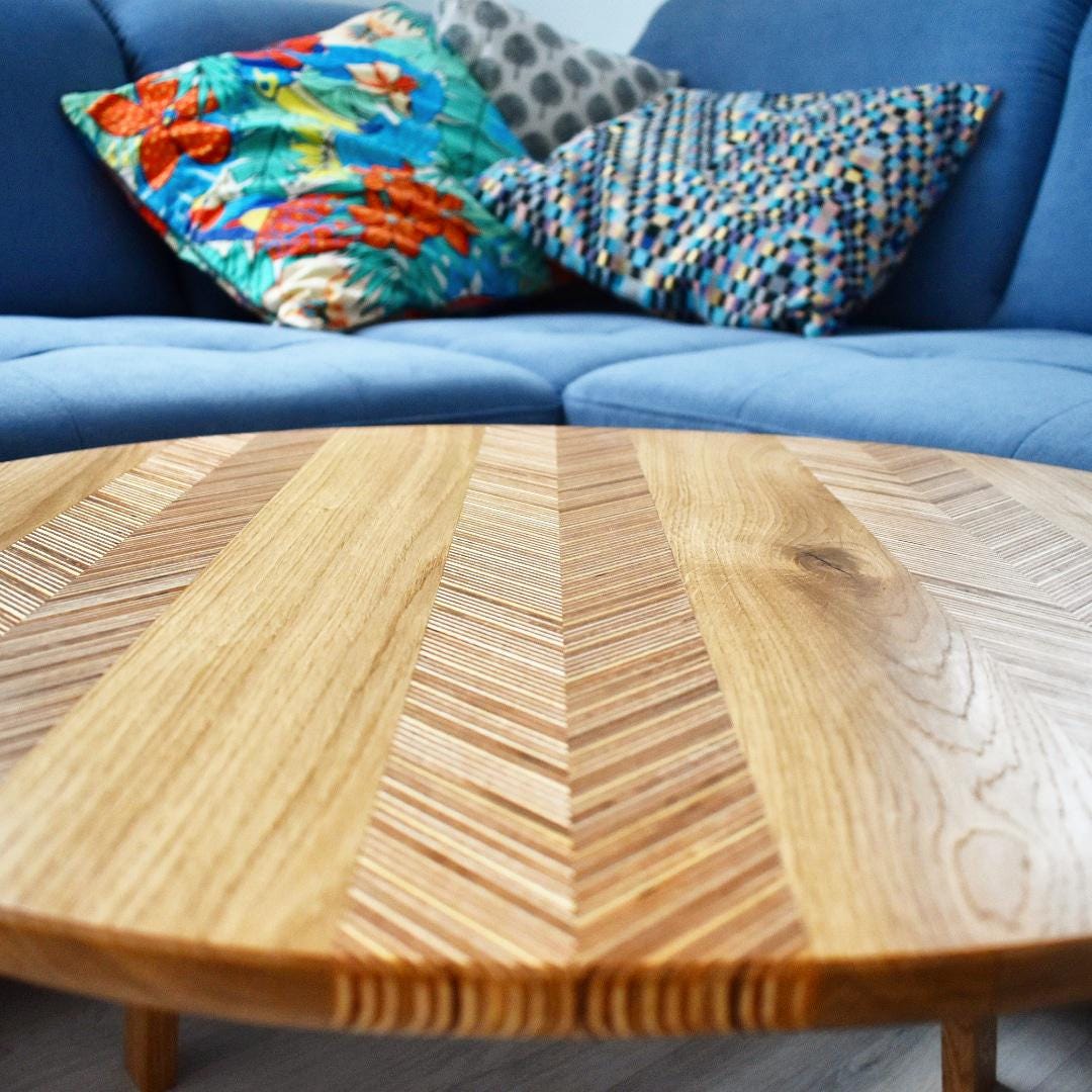 Plywood Pattern Ellipse Coffee Table, Oval Chevron Table Top, Hand ...