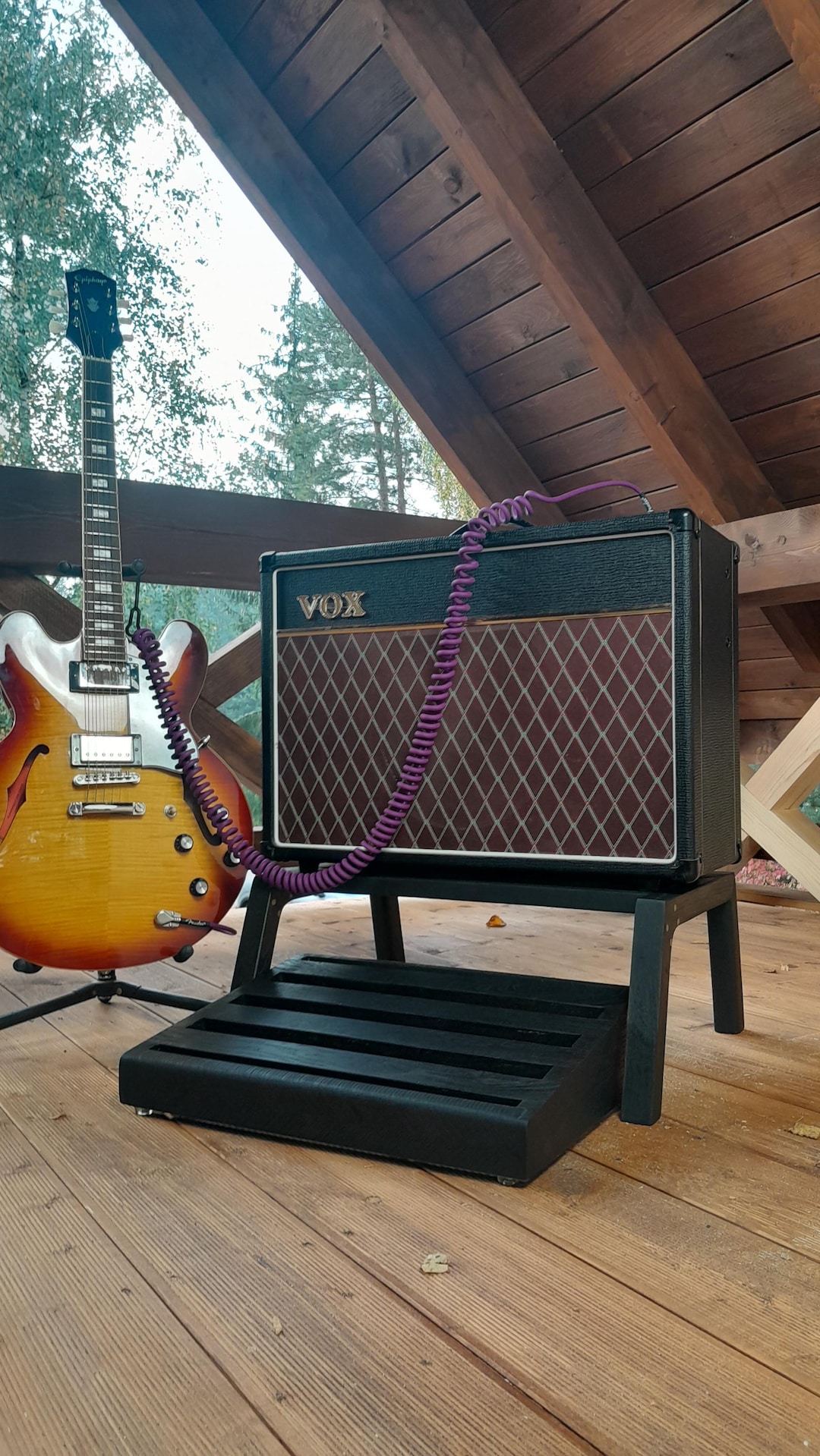 Black-dyed Amp Stand Set: Handmade Solid Wood Elevated Guitar Amplifier ...