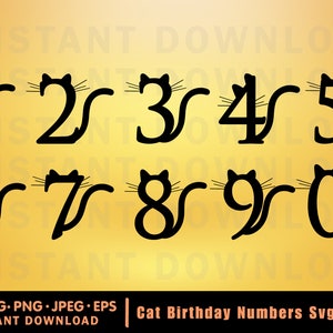 Cat Birthday Numbers Birthday SVG Ages Kitty Cut Files Party Kitten ...