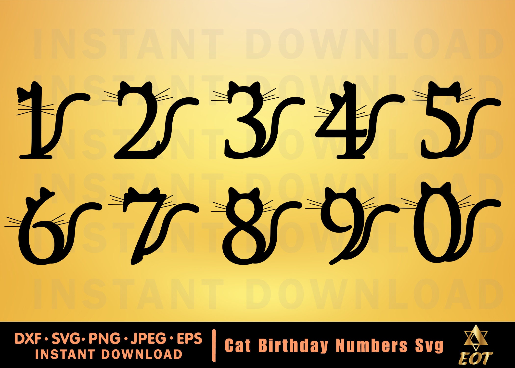 Cat Birthday Numbers Birthday SVG Ages Kitty Cut Files Party Kitten ...