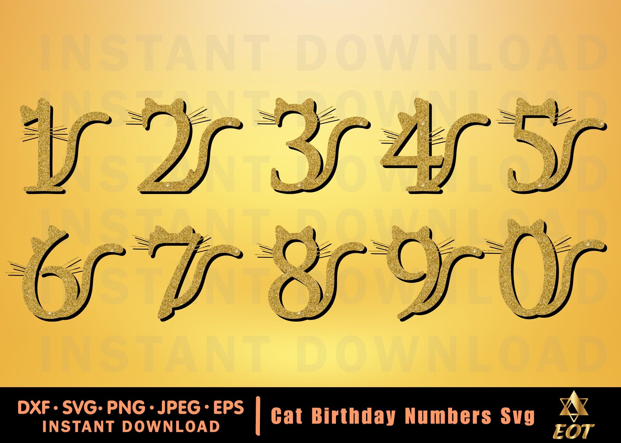 Cat Birthday Numbers Birthday SVG Ages Kitty Cut Files Party Kitten ...