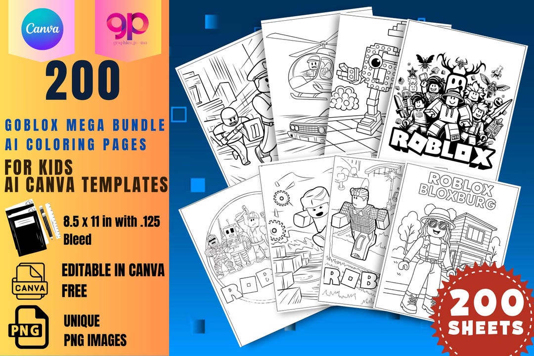 200 Goblox Mega Bundle Ai Coloring Pages for Kids | Editable in Canva ...