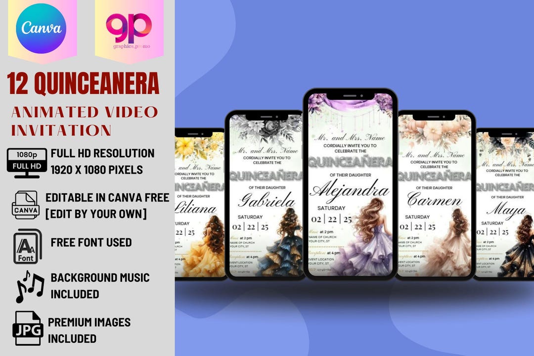 12 Animated Digital Quinceanera Invitation Video Bundle | Fully ...