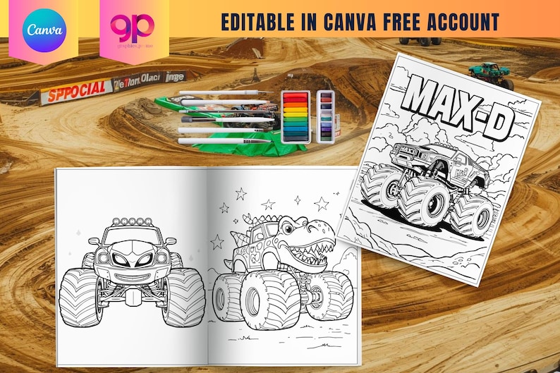 90 Monster Truck Ai Coloring Pages for Kids | Editable in Canva ...