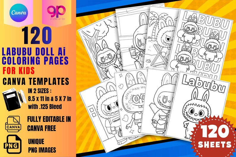 120 Labubu Big Bundle Ai Coloring Pages for Kids | Editable in Canva ...