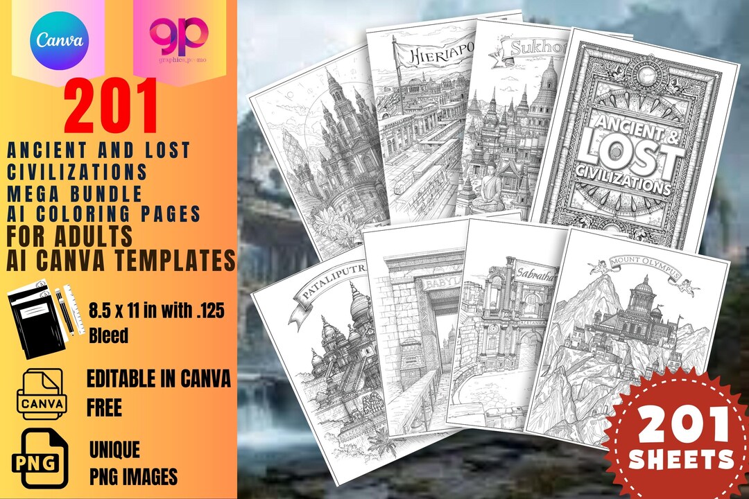 Ancient and Lost Civilizations Coloring Pages | 201 Sheets, Canva ...