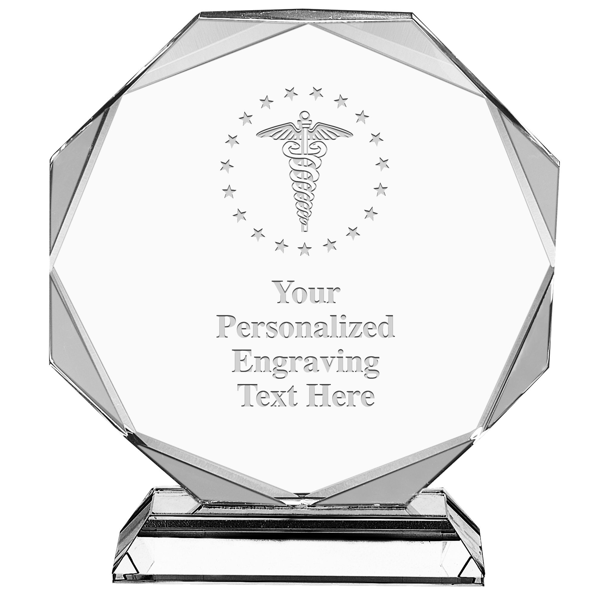 Medical Caduceus Crystal Award Trophy, Custom Engraved Medical Trophy ...