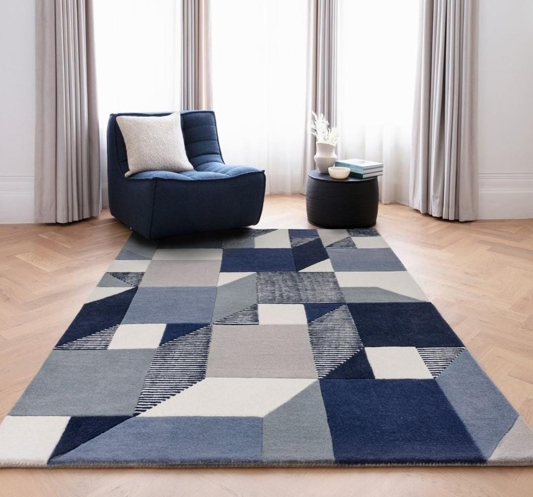 Modern Hand Tufted Rug Blue White.hand Tuft Rugs ,home Decor Rug,modern ...
