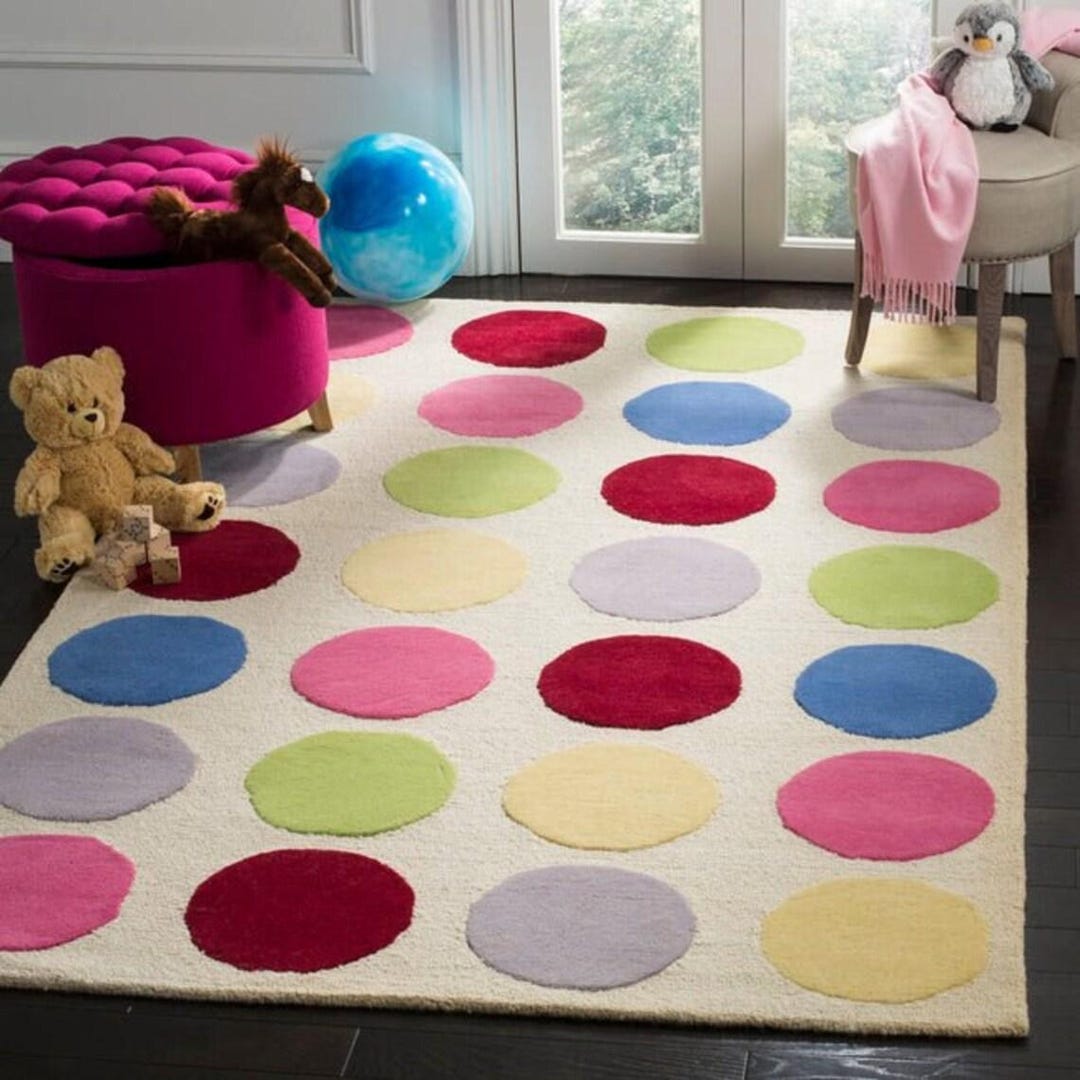 Multi Colored Bubbles Kids Rug 100% Woolen Carpet for Play Room Living ...