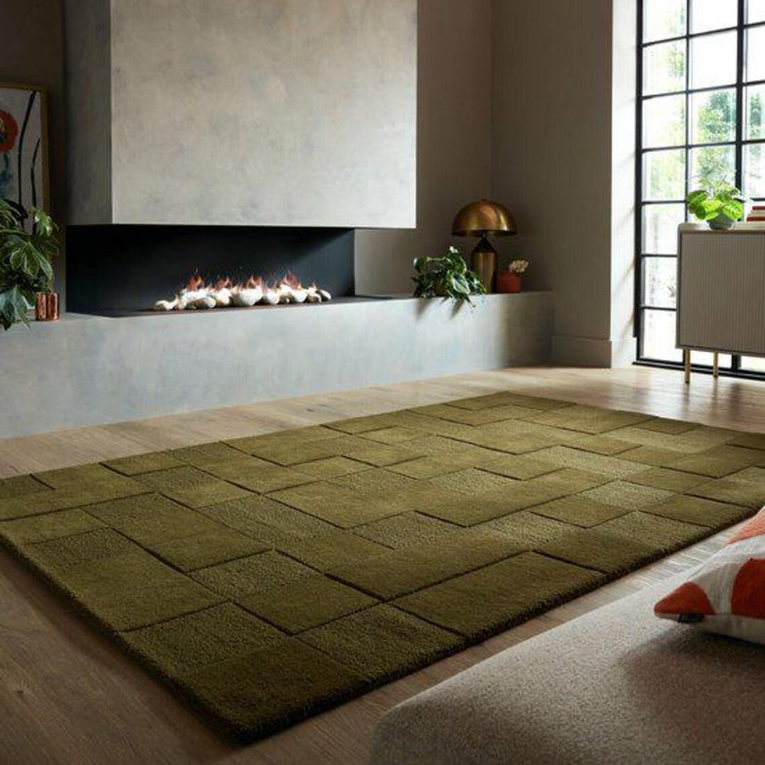 Green Rugs Hand Tufted Wool Area Carpet, Modern Rug, Woolen Rugs, Soft ...