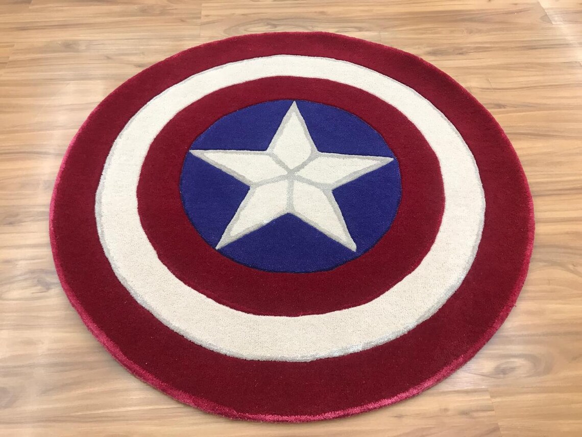 Luxury Captain America Shield Shaped Round Hand Tufted Rug,wool Round ...