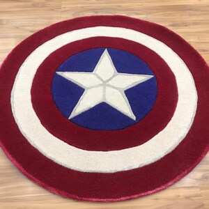 Luxury Captain America Shield Shaped Round Hand Tufted Rug,wool Round ...