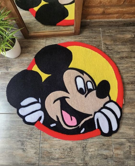 Mickey Mouse Multi Color Hand Tufted Carpet, Handmade Carpet,kids Round ...
