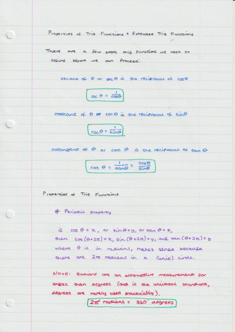 Calculus Notes: Precalculus and Trigonometry - Etsy