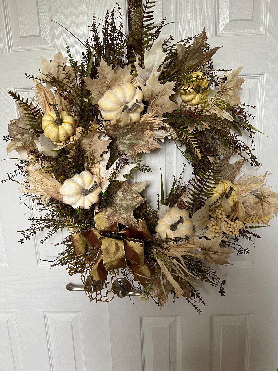 Large Fall Wreath Made With Pumpkins, Berries, Bow and Fall Greenery - Etsy