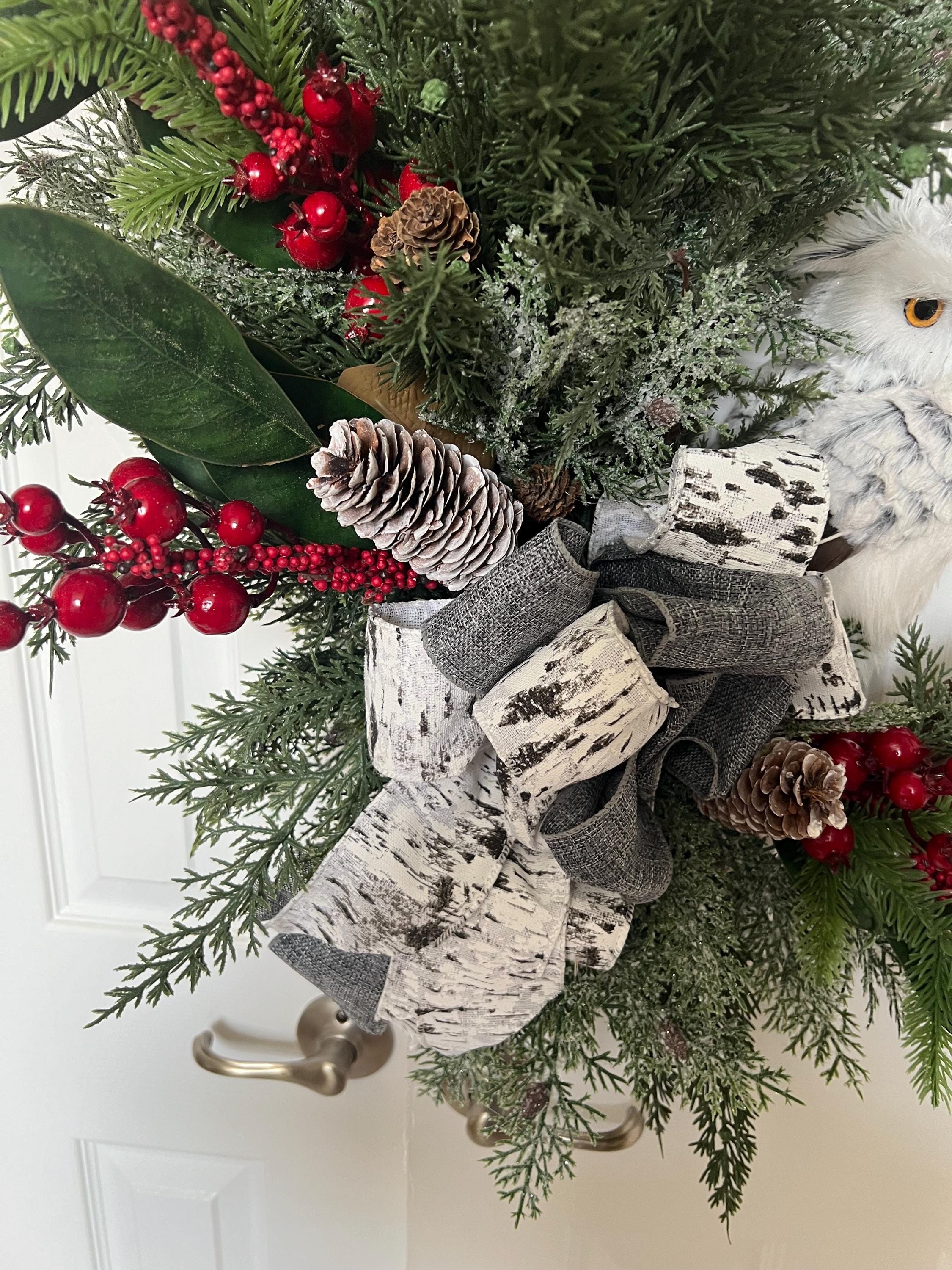 Christmas Owl Wreath Made With Holiday Greenery, Red Berries, Pine ...