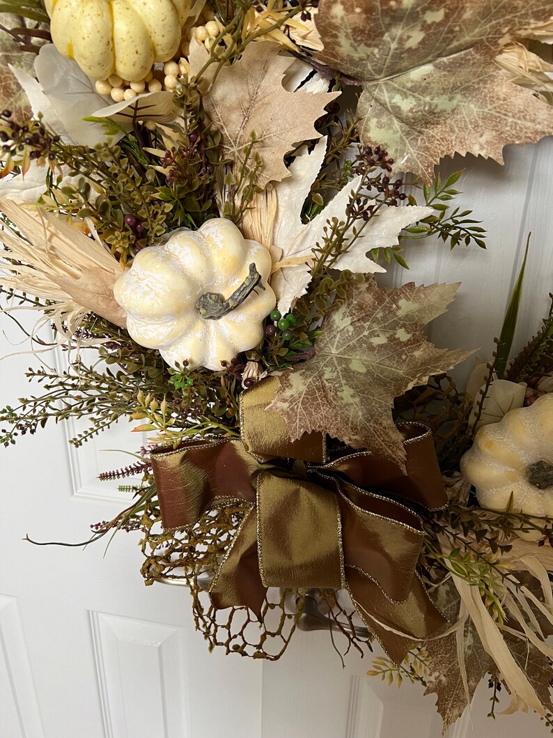 Large Fall Wreath Made With Pumpkins, Berries, Bow and Fall Greenery - Etsy