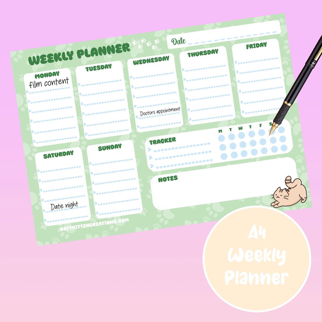 Sage Green Cat Weekly Planner | Cottagecore, Cat, Cute, Aesthetic ...